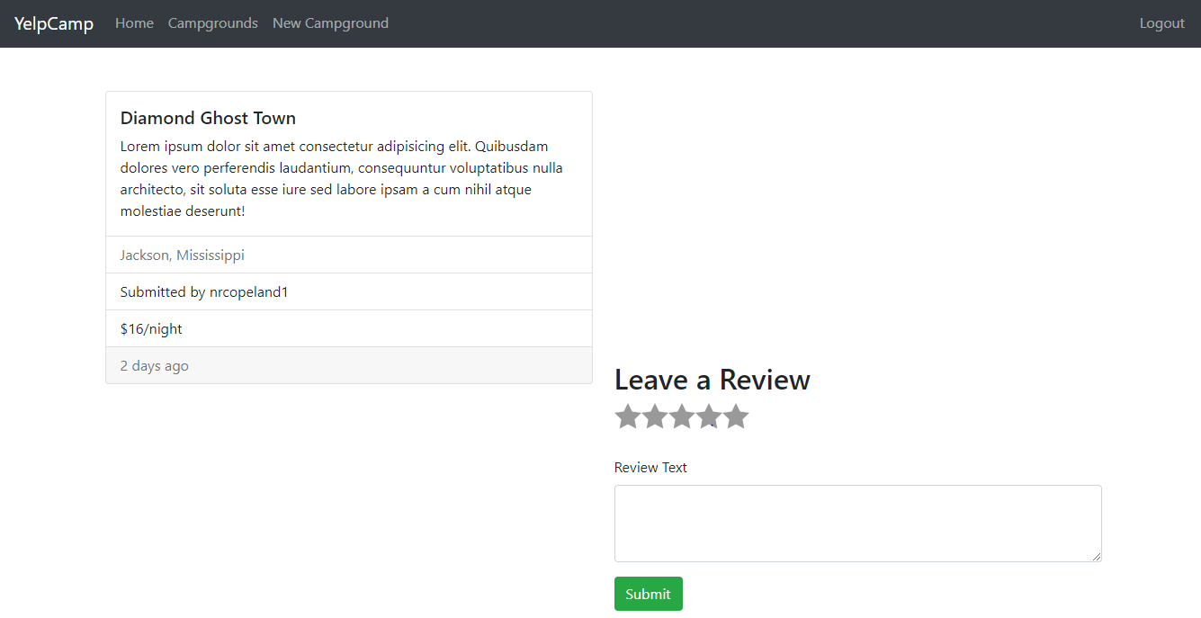 GitHub - nrcopeland/yelpCamp: full stack javascript project using express and mongodb