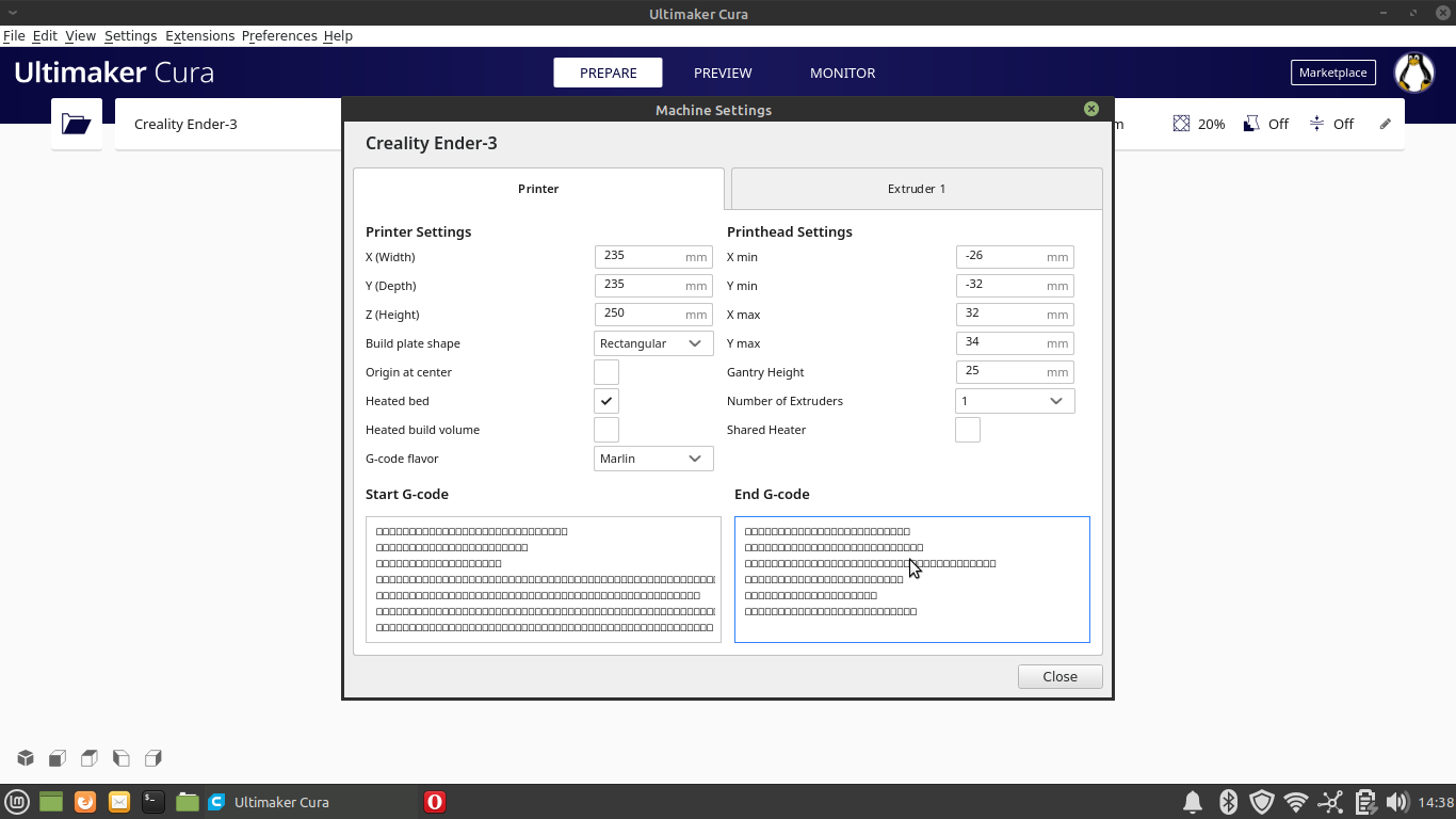 Start Gcode End Gcode Text Not Readable 461 · Issue 8078 