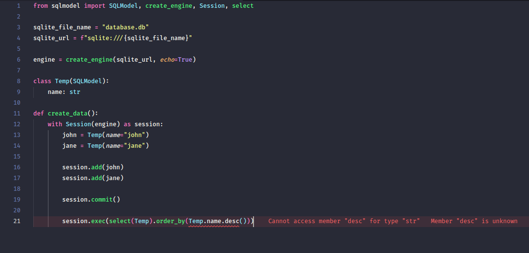 No Autocompletion For Order By Desc And Gives Type Error If Used · Issue 279 · Fastapi Sqlmodel