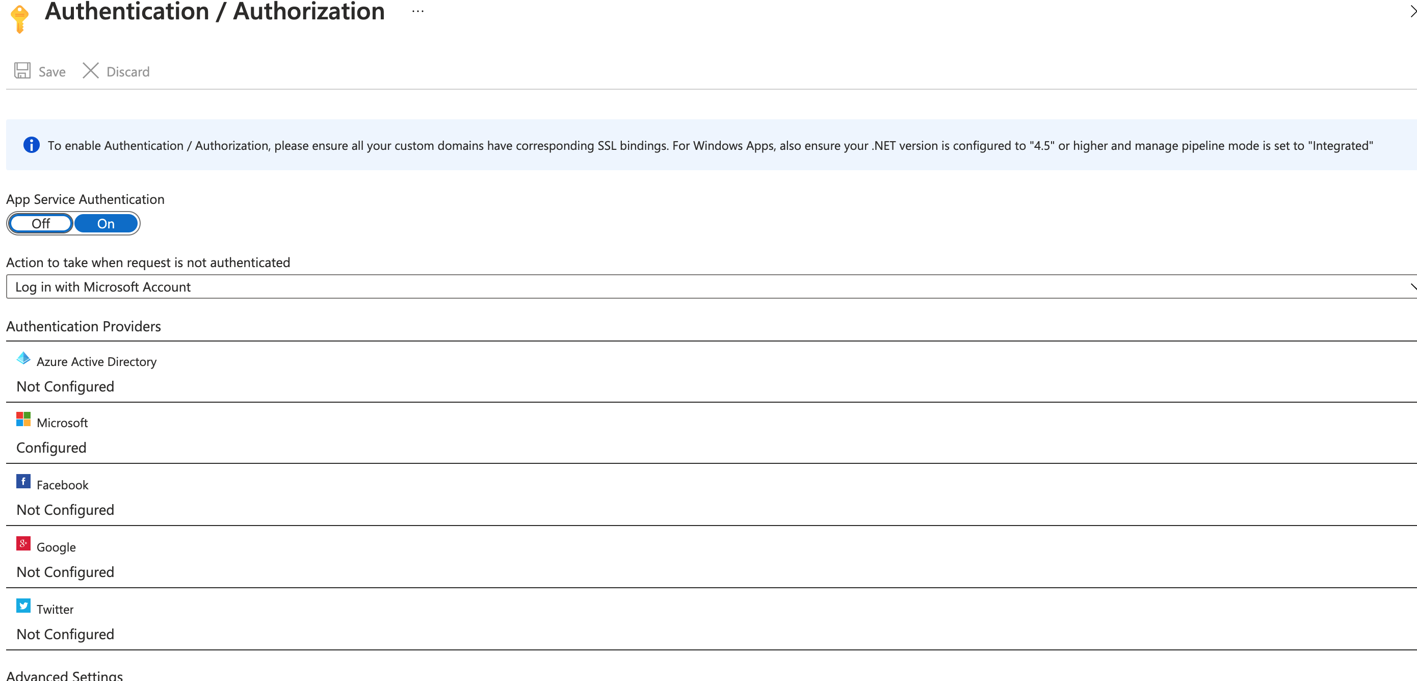 Enabling microsoft authentication creates authentication classic ...
