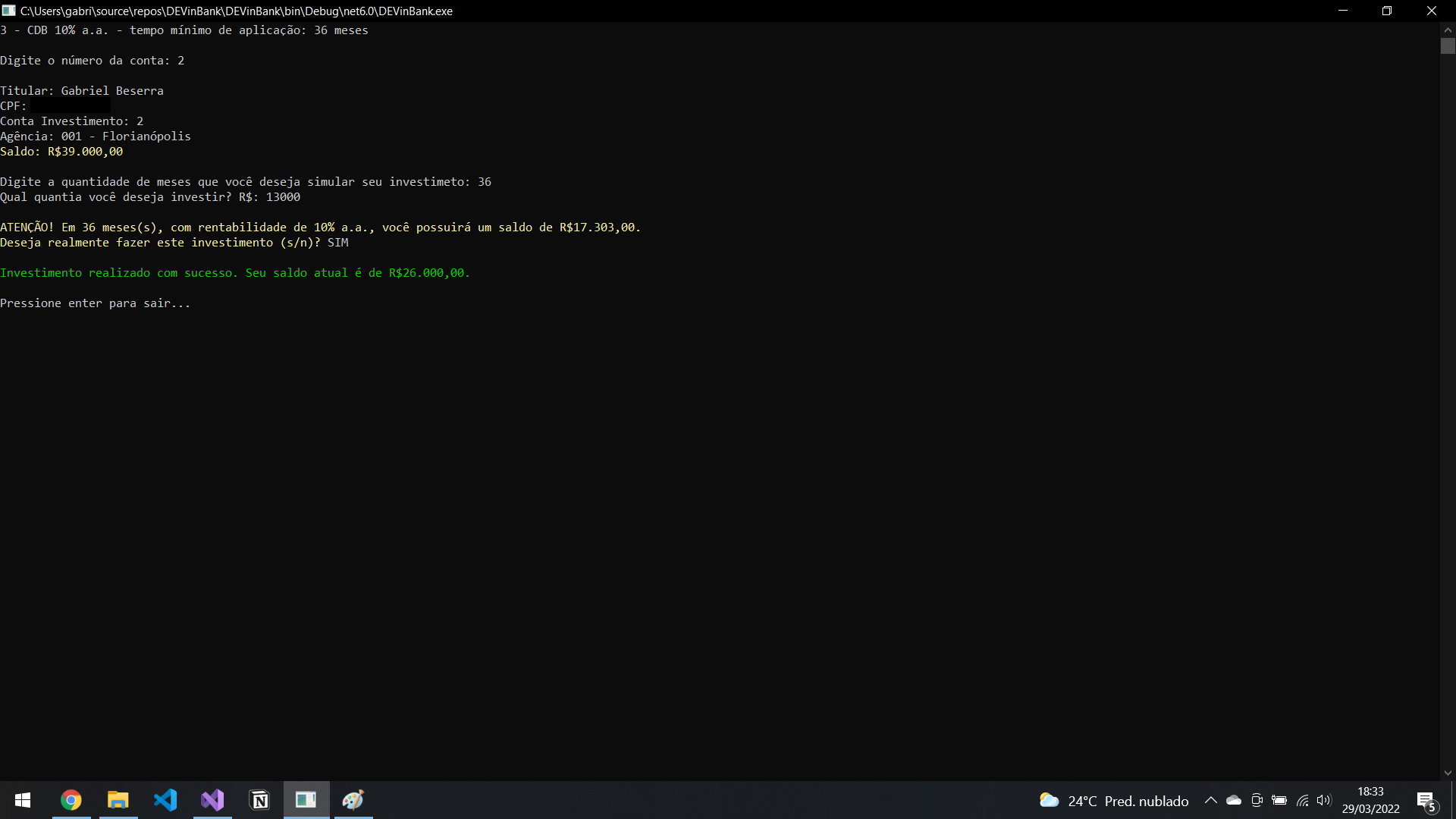 GitHub - gbeserra95/DEVinBank: DEVinBank is a FinTech Back-end simulator developed in C# as part ...