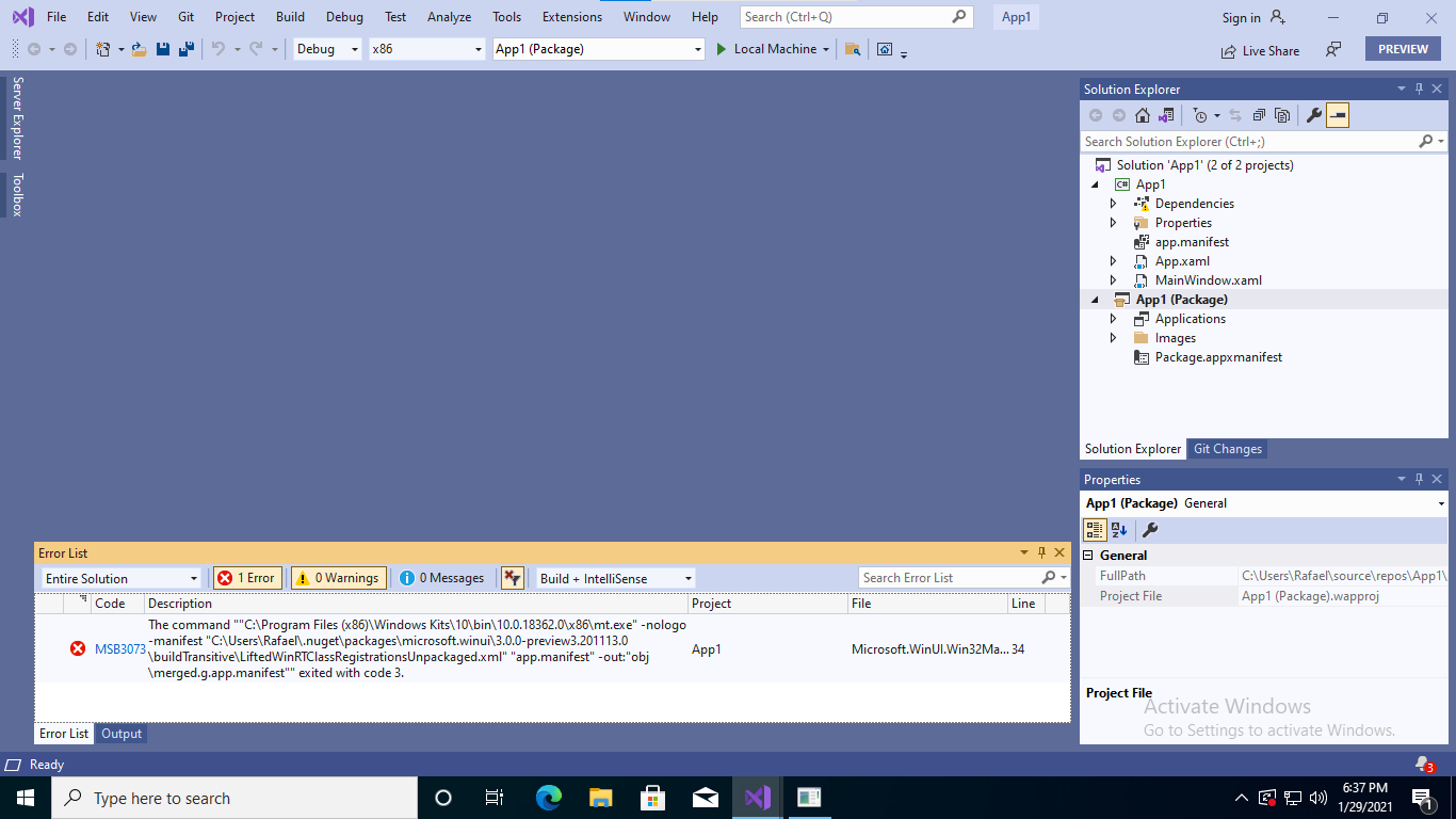 Winui 3 Preview 3 Blank App Does Not Compile Out Of The Box On Windows 10 19042 330 · Issue