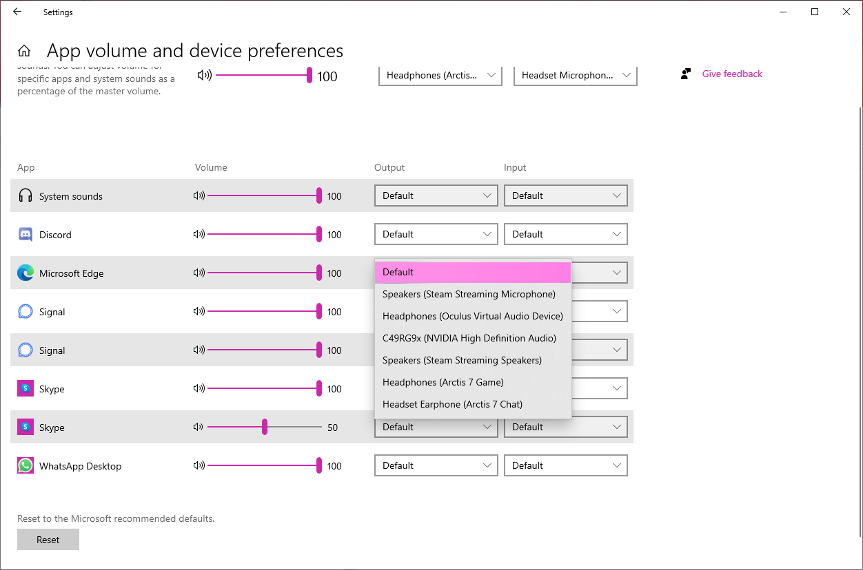 Sources set to "Always use default device" doesn't switch output when ...