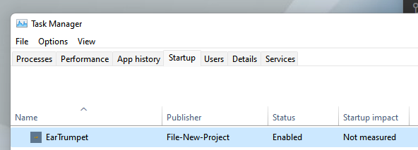 eartrumpet doesn't open on boot? i'd like that added to it's settings · File-New-Project ...
