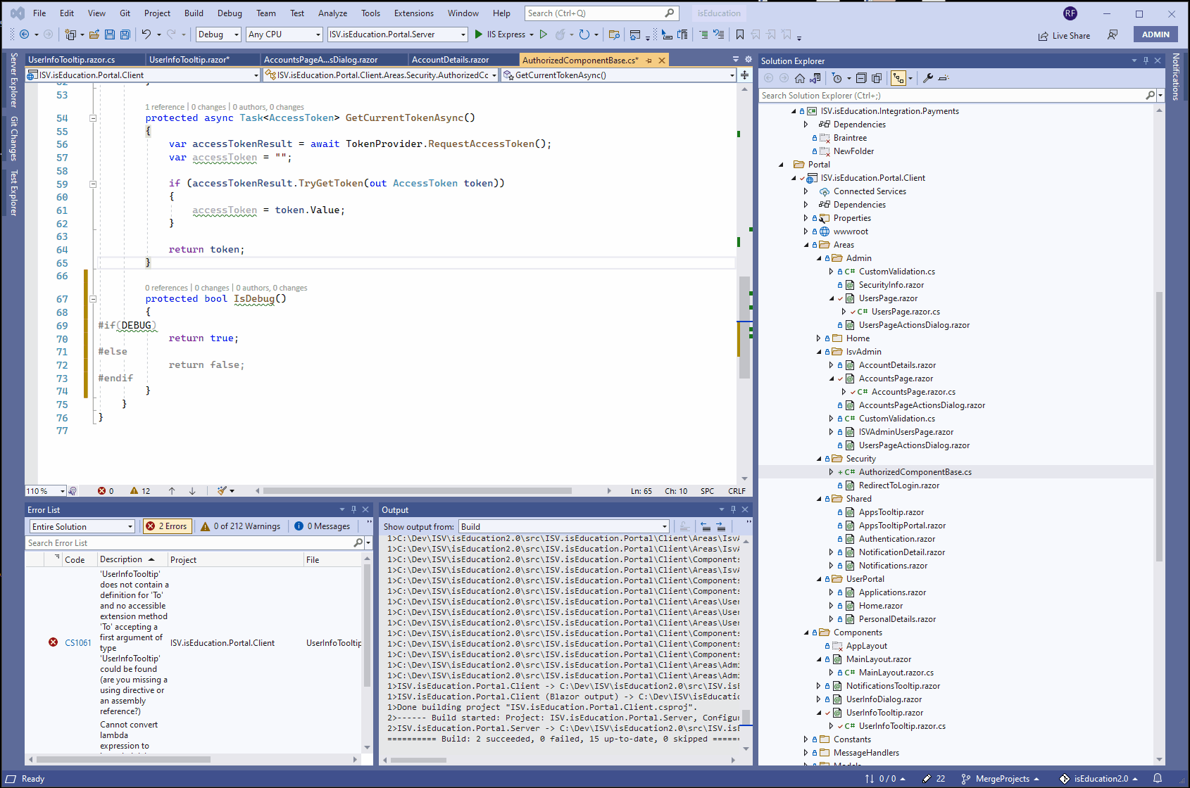 VS2022 Release: Blazor code behind class wrong parenthesis refactoring in C# compiler directive ...