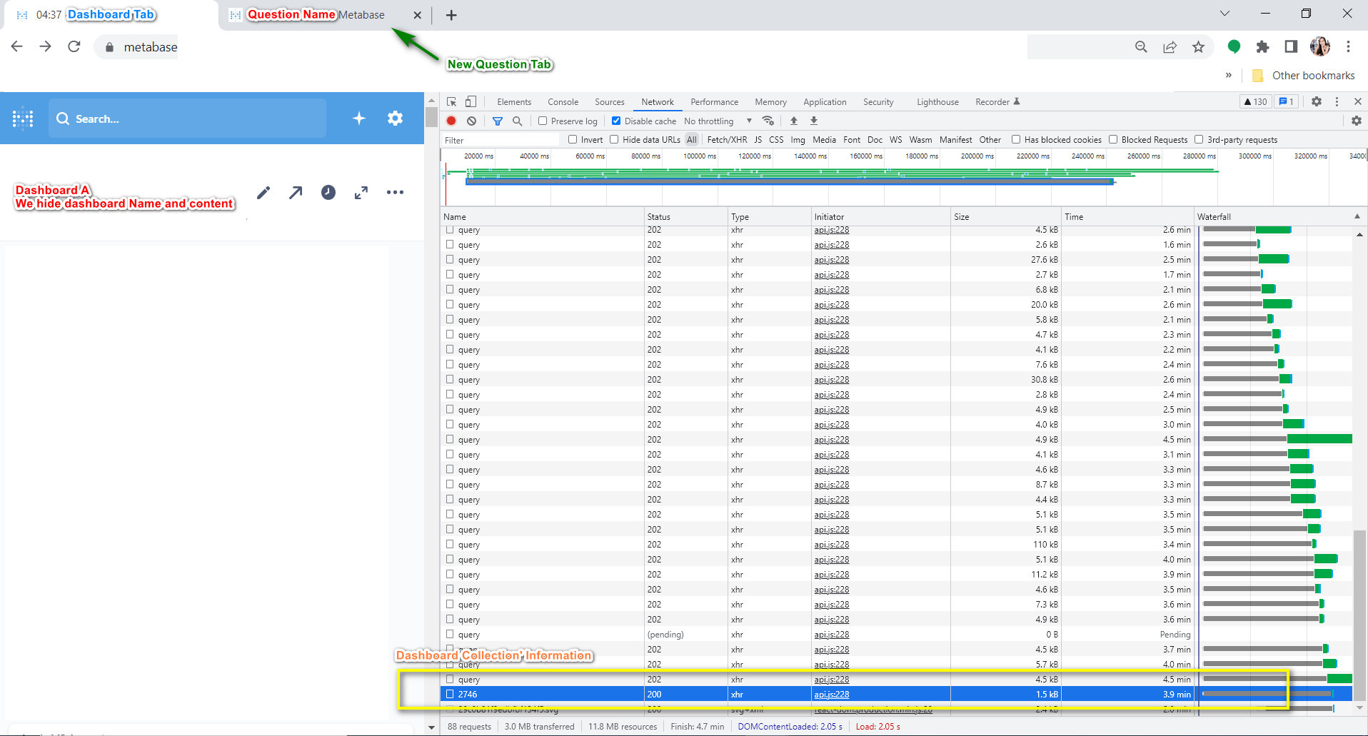 New question tab opening from a Dashboard start loading after dashboard's collection information ...