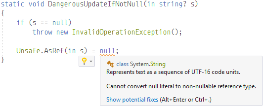 Unsafe.AsRef (in T) loses nullability of T · Issue #29627 · dotnet ...