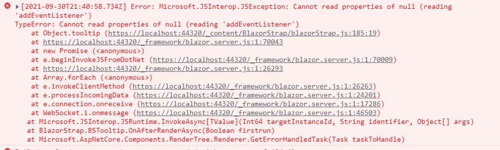 BSTooltip throwing JSException on page load? · Issue #463 · chanan/BlazorStrap · GitHub