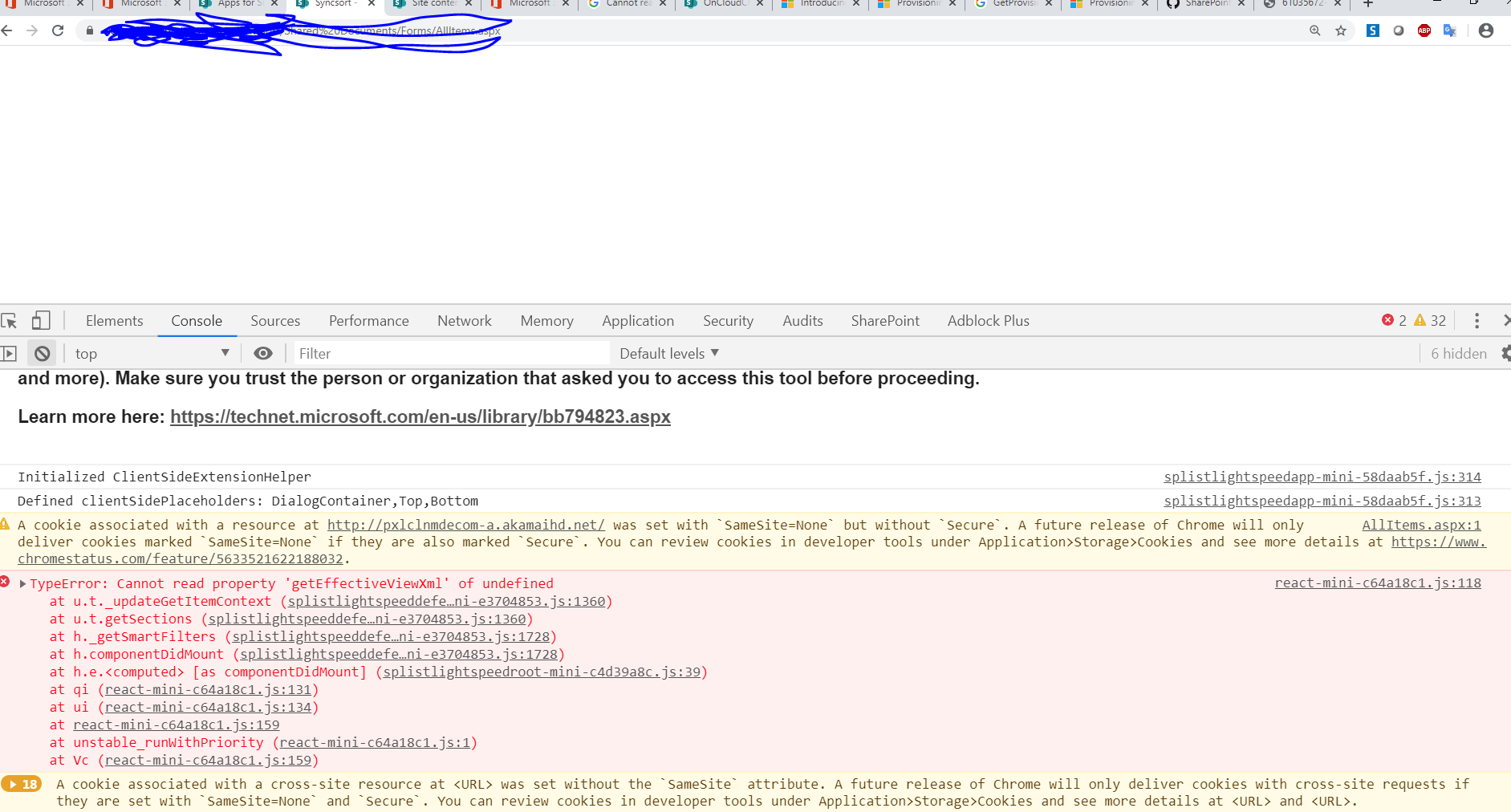 Modern sharepoint list/library view page is being blank due to some Js ...