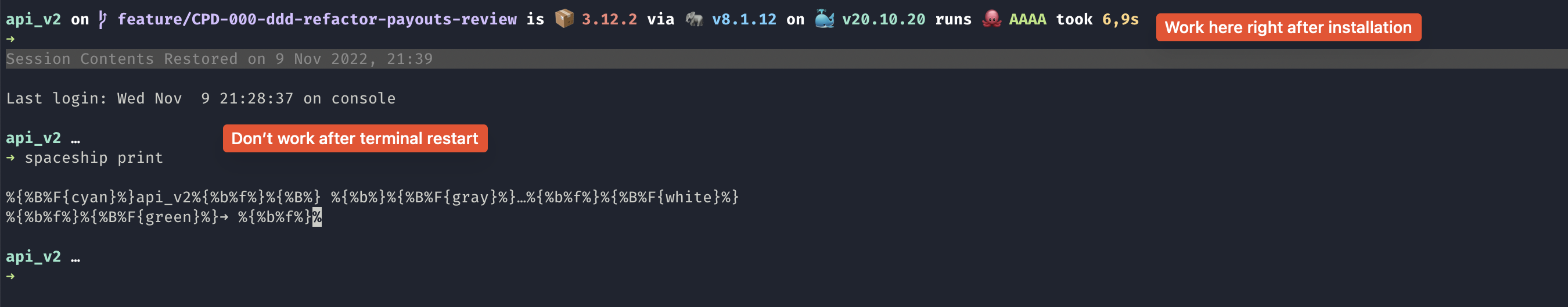 It works only for first time · Issue #1288 · spaceship-prompt/spaceship-prompt · GitHub