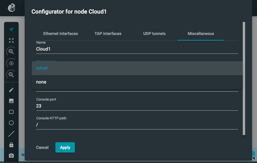 Missing console types for cloud nodes · Issue #1134 · GNS3/gns3-web-ui ...