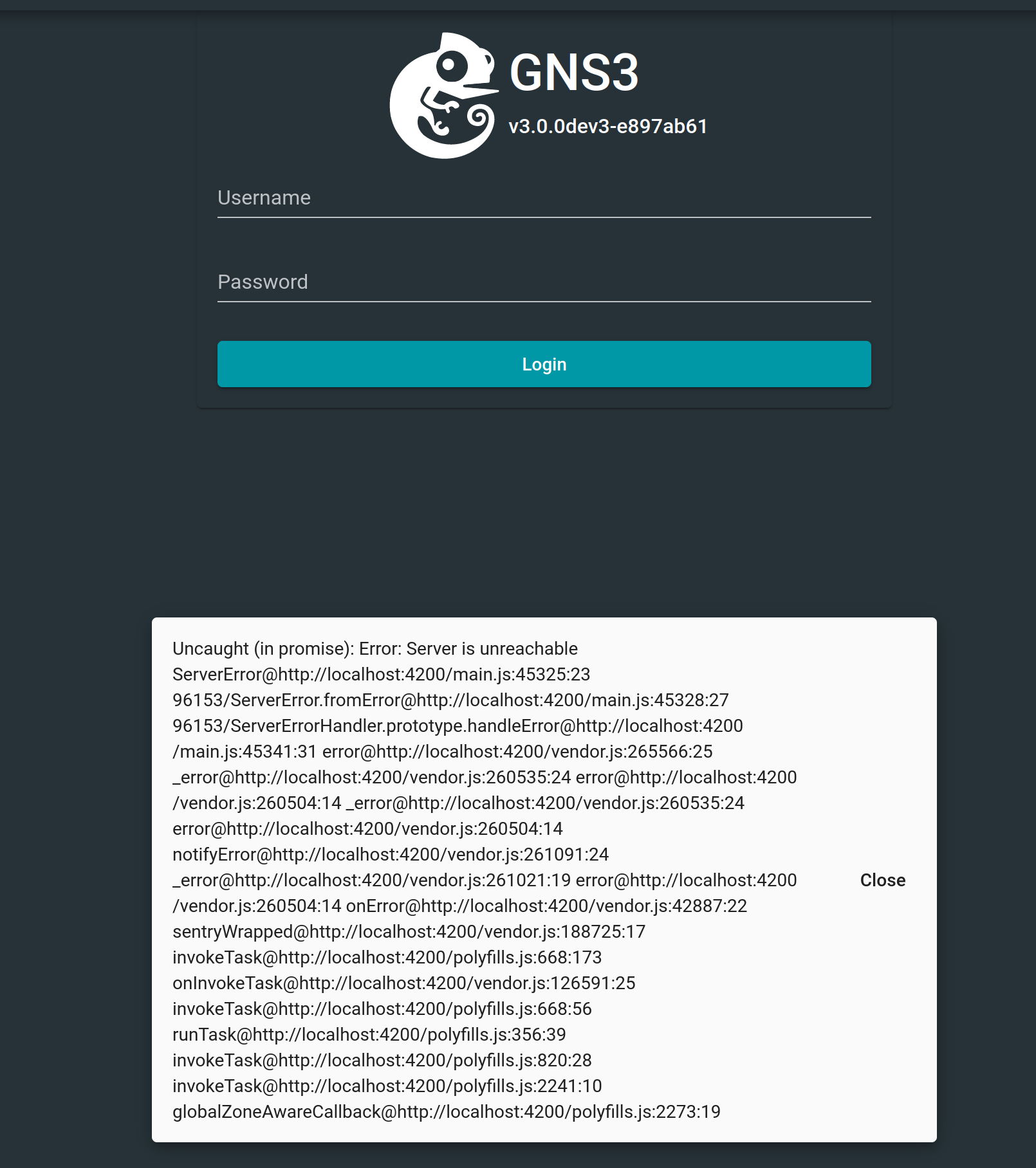 Error loop when starting web-ui with already configured server · Issue #1268 · GNS3/gns3-web-ui ...