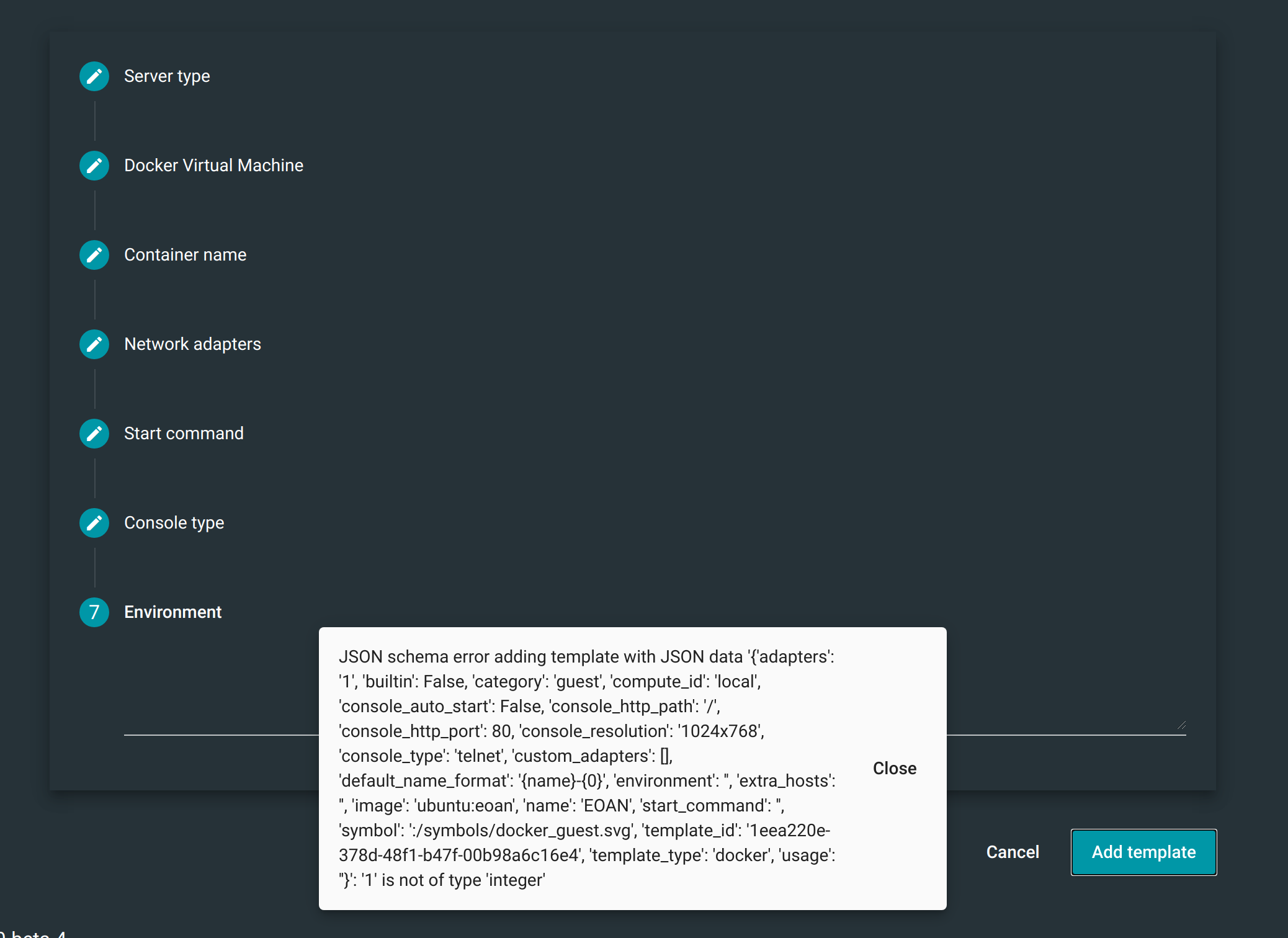 Invalid type for adapters field when adding Docker template · Issue ...