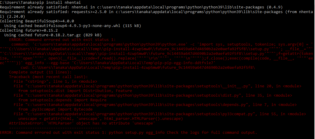 Python 39x Support Error Command Errored Out With Exit Status 1