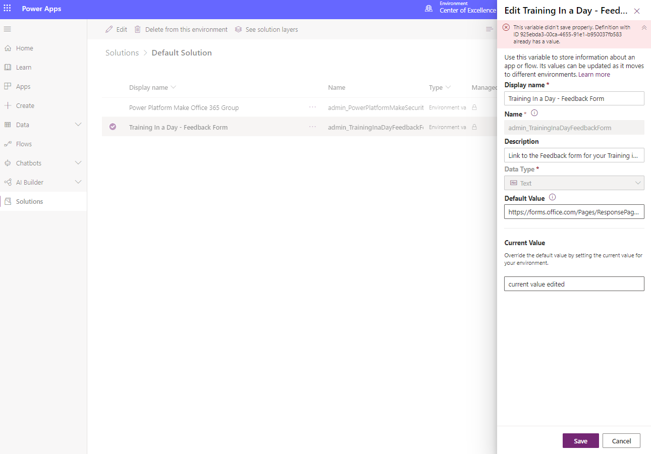 [BUG]: Edit Environment variable from managed solution · Issue #591 · microsoft/powerapps-tools ...