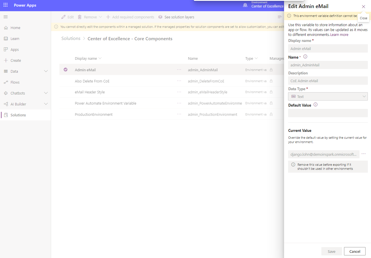 [BUG]: Edit Environment variable from managed solution · Issue #591 · microsoft/powerapps-tools ...