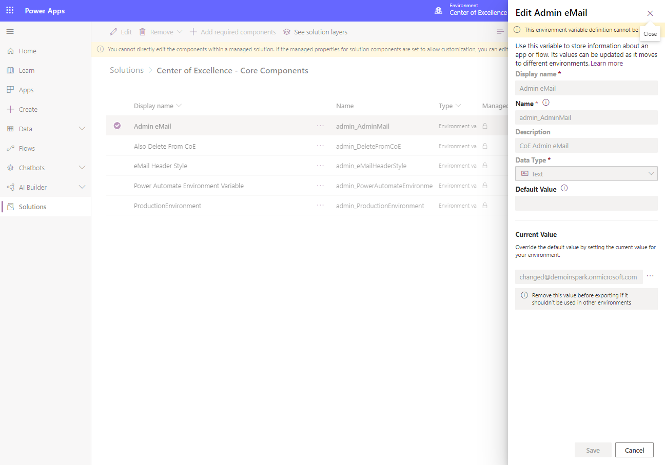 [BUG]: Edit Environment variable from managed solution · Issue #591 · microsoft/powerapps-tools ...