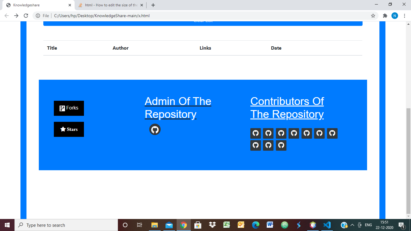display forks stars and contributors,admin of this repo by creating a footer at the base page of ...
