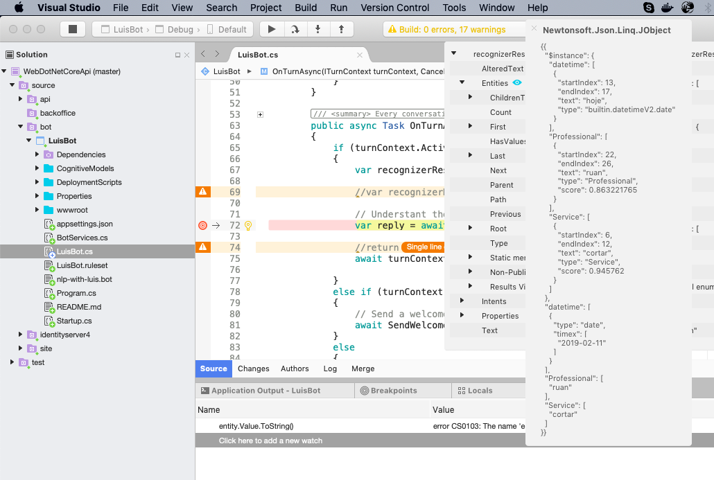 Why RecognizerResult doesn't contain the same JSON result from luis.ai ... Why RecognizerResult doesn't contain the same JSON result from luis.ai ...
