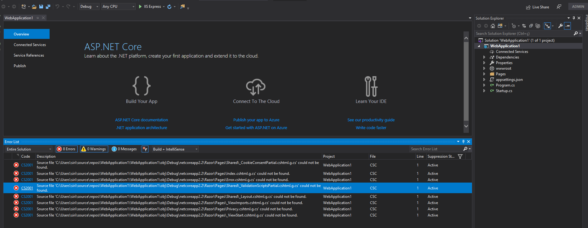 Razor “cshtml.g.cs” files not being generated · Issue #17554 · dotnet/aspnetcore · GitHub