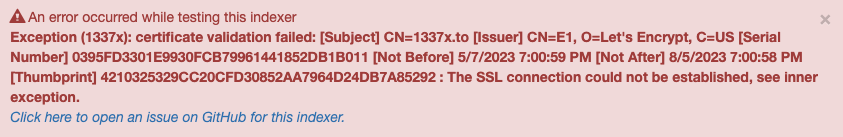 1337x Testing Exception 1337x Certificate Validation Failed Subject Cn1337xto Issuer