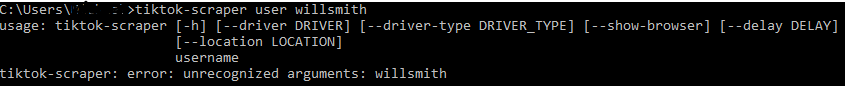Unrecognized arguments when downloading a user · Issue #661 · drawrowfly/tiktok-scraper · GitHub