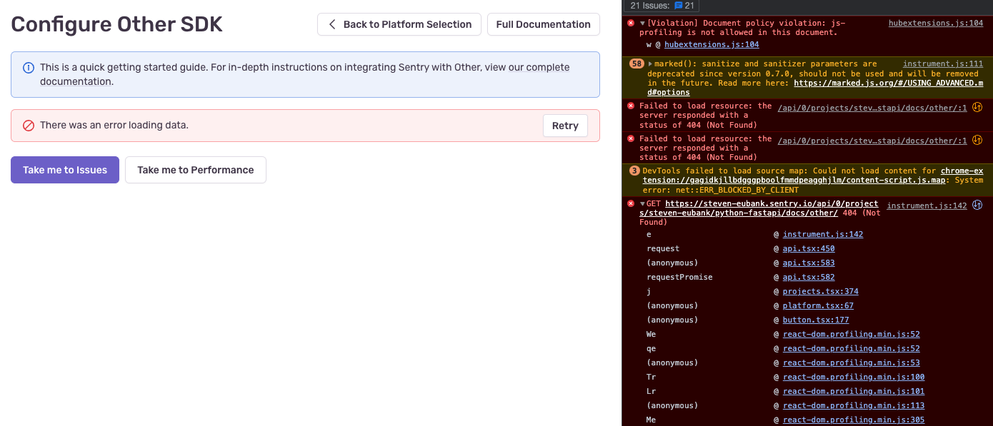 Project Creation Wizard not Loading · Issue #50054 · getsentry/sentry · GitHub