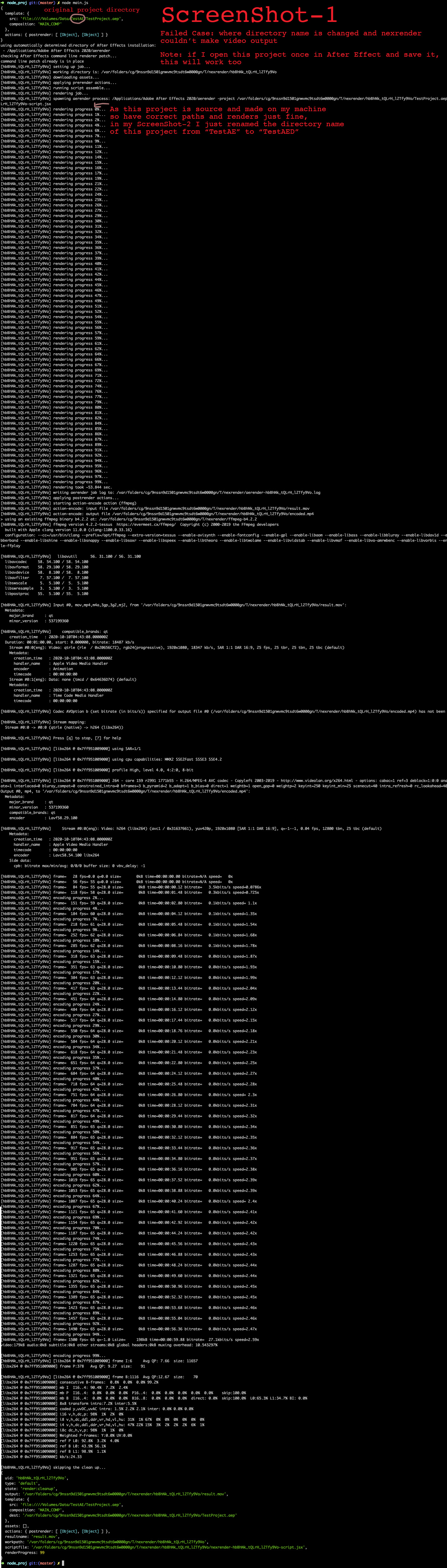 No Video Render output if AEP project is moved to another location. However open Once and Save ...
