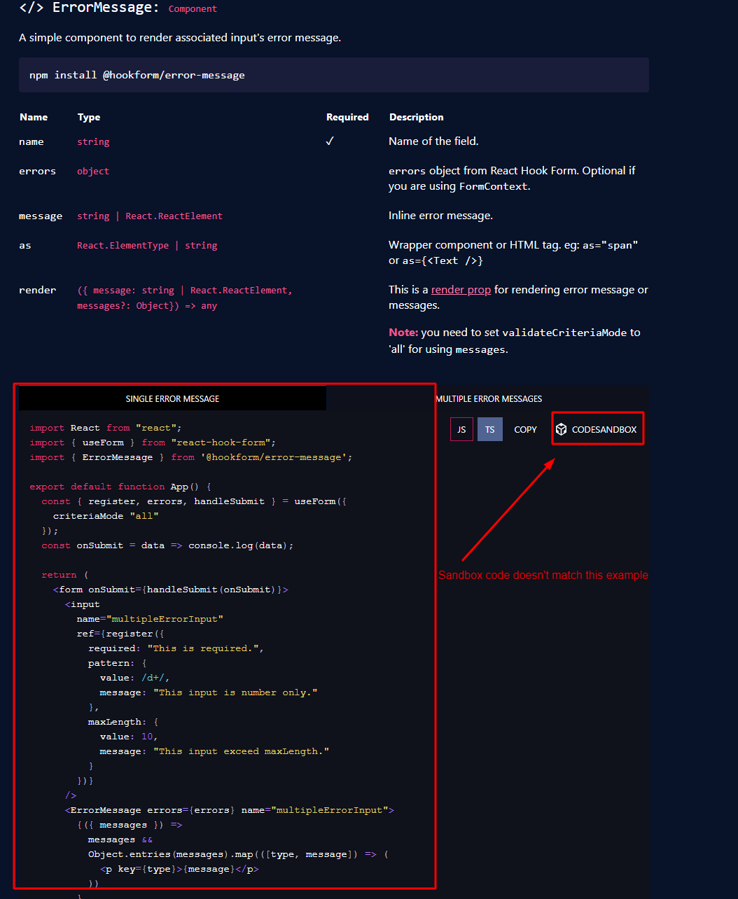 Example Code Doesn T Match Sandbox · Issue 3159 · React Hook Form React Hook Form · Github