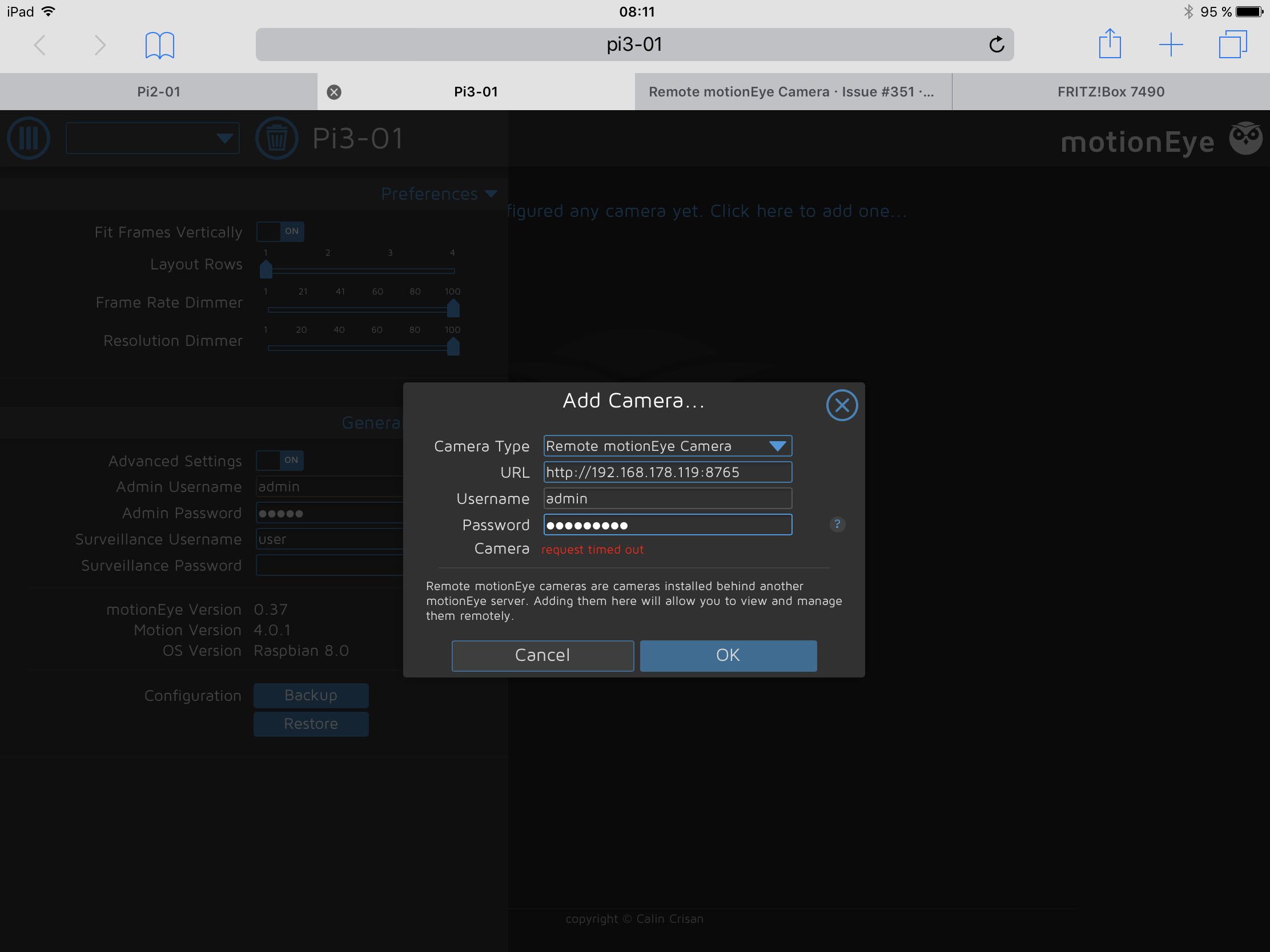 Remote motionEye Camera: authentication failed · Issue #1111 · motioneye-project/motioneyeos ...