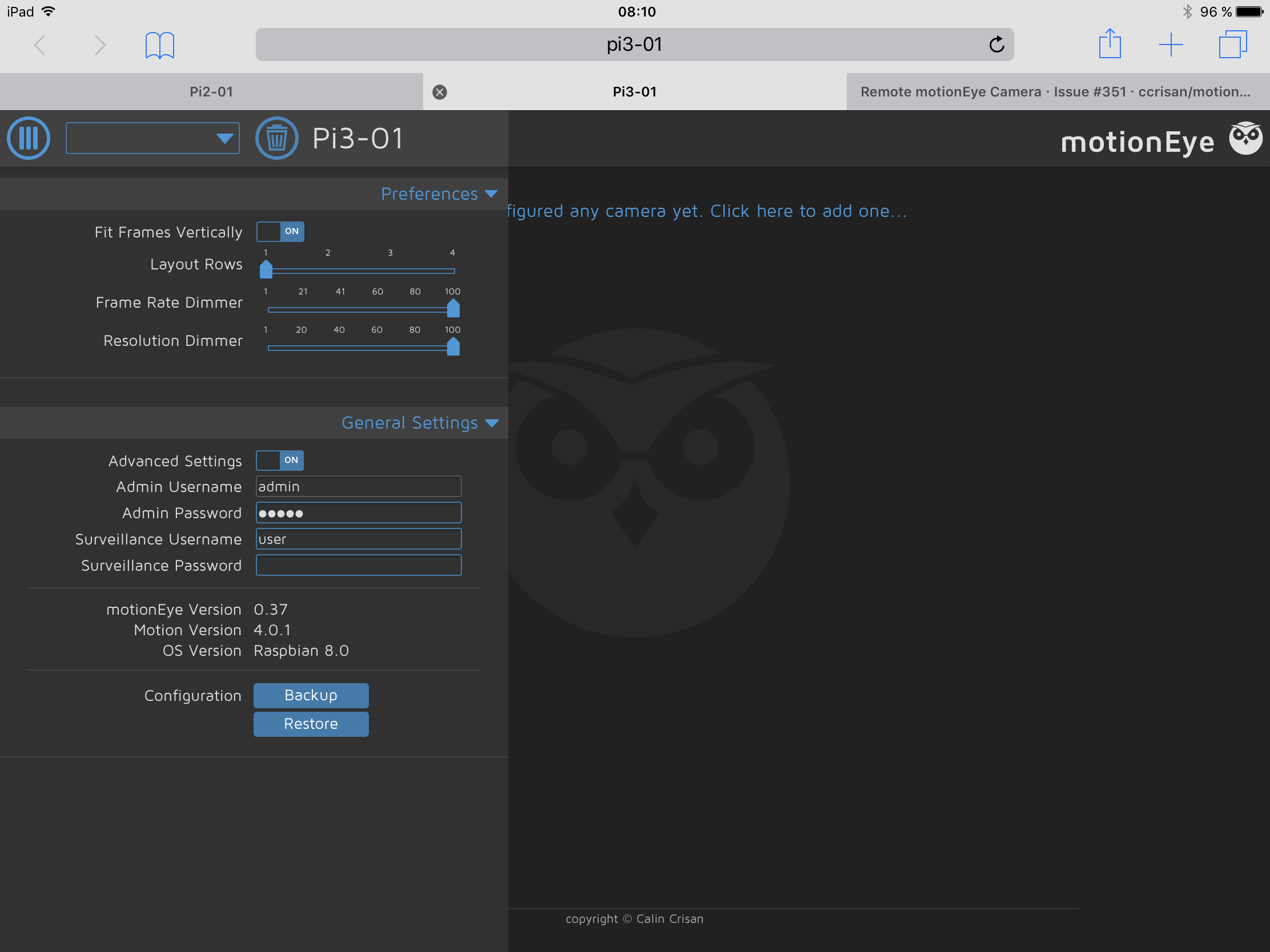 Remote motionEye Camera: authentication failed · Issue #1111 · motioneye-project/motioneyeos ...