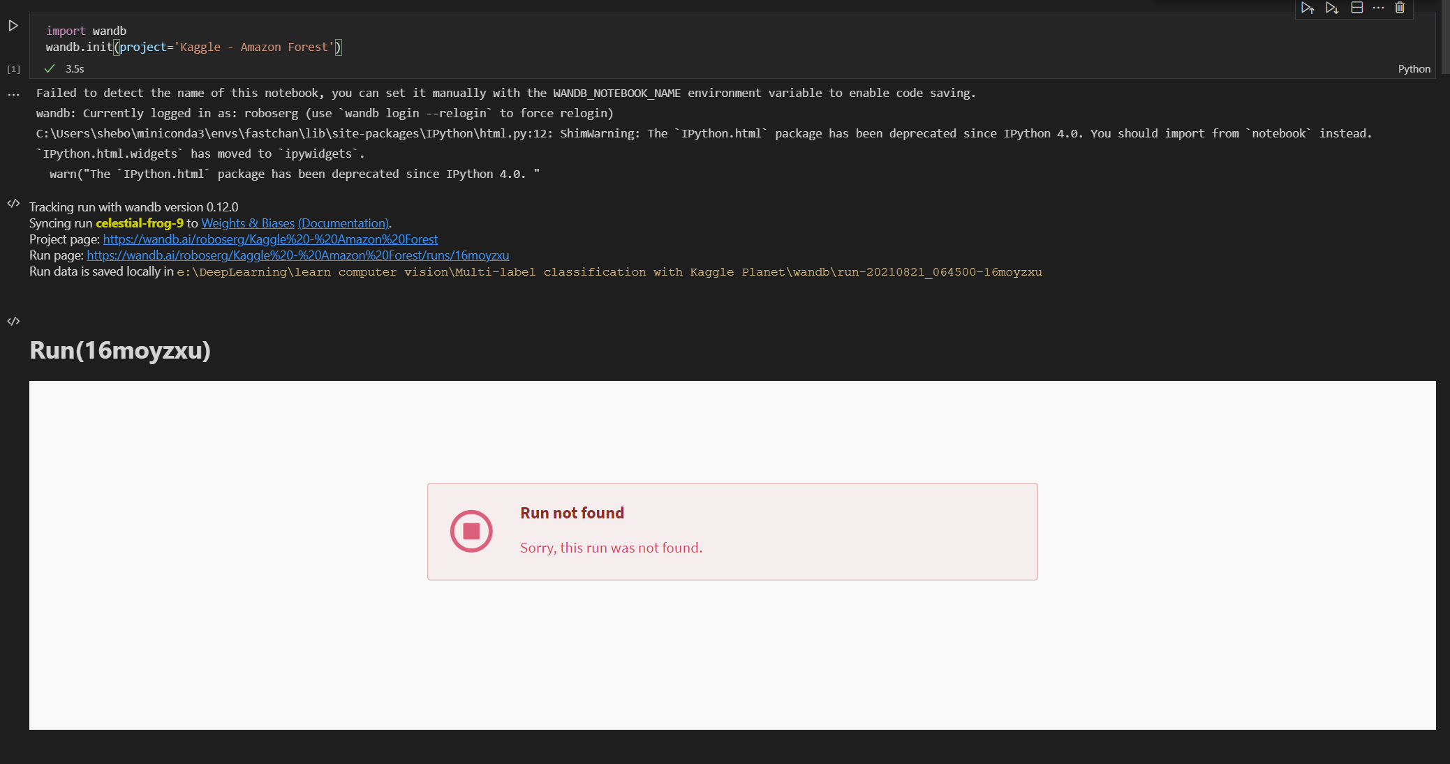Failed to detect the name of this notebook + The `IPython.html` package has been deprecated ...