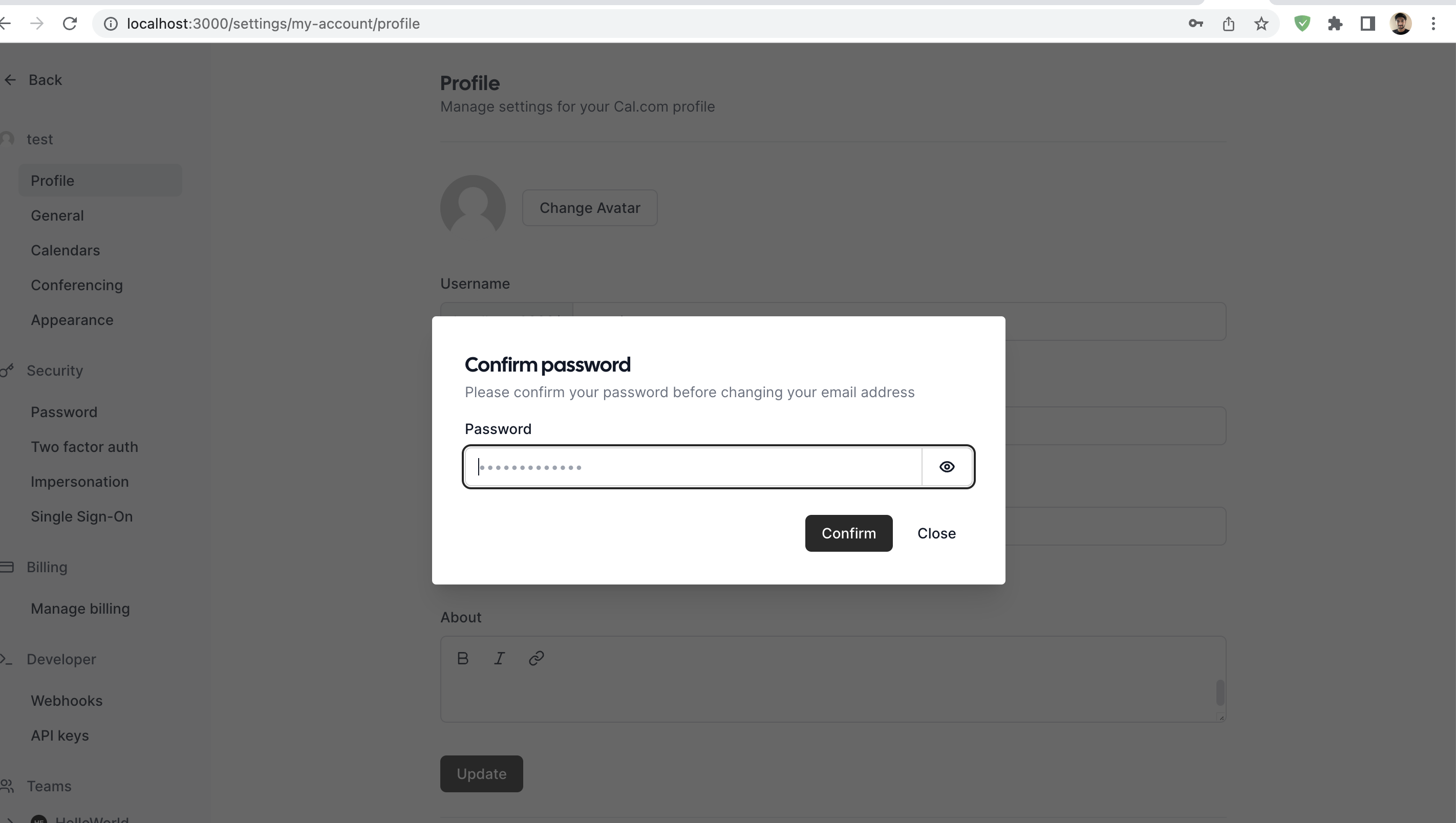 No verification required, when changing email · Issue #8856 · calcom/cal.com · GitHub