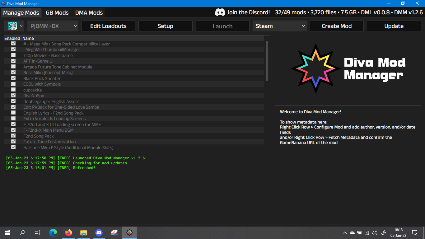 DMM hangs on update checking for existing mods. · Issue #25 · TekkaGB/DivaModManager · GitHub
