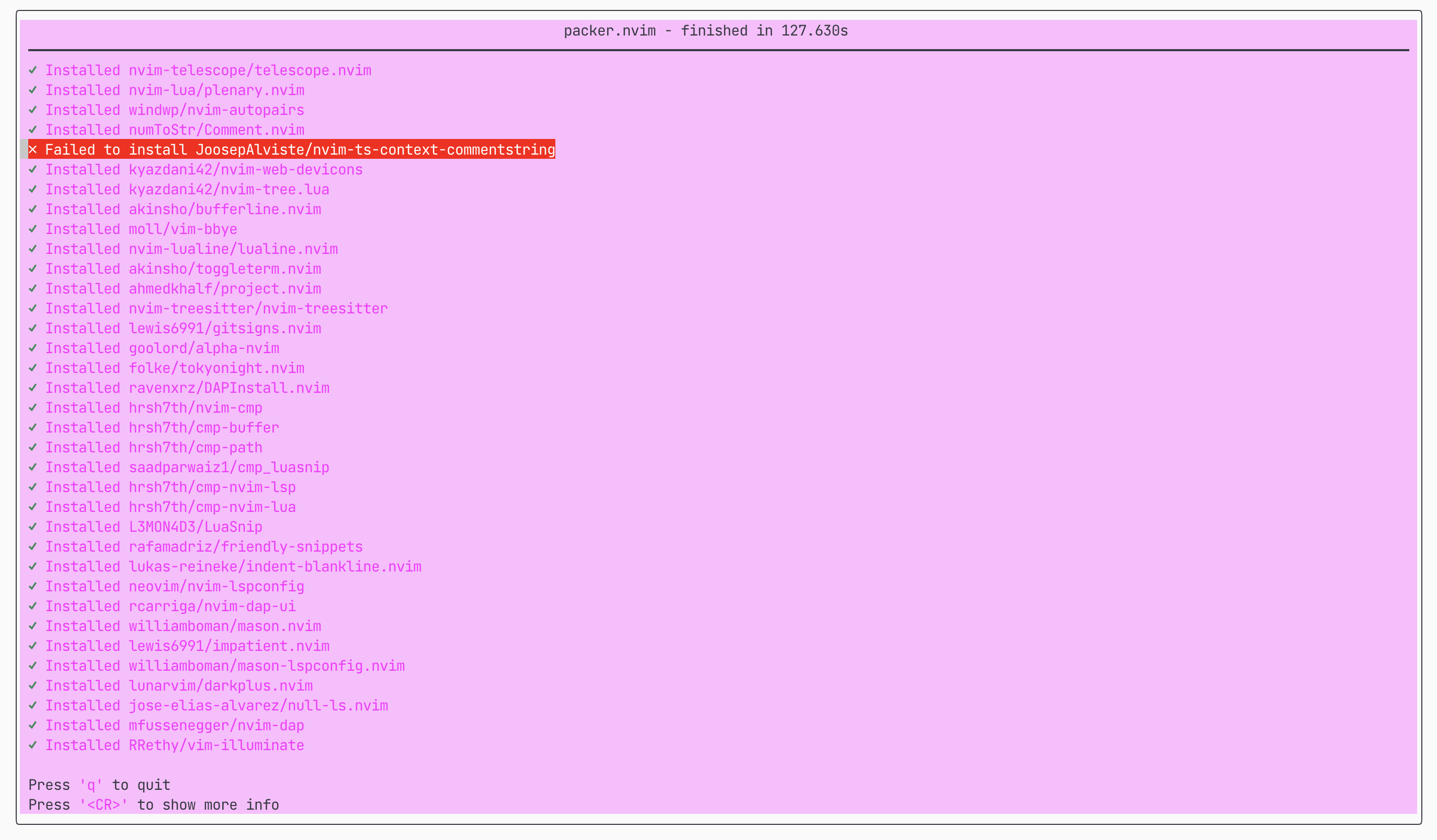 Error about `nvim-treesitter` not found on a fresh install · Issue #77 · LunarVim/Launch.nvim ...