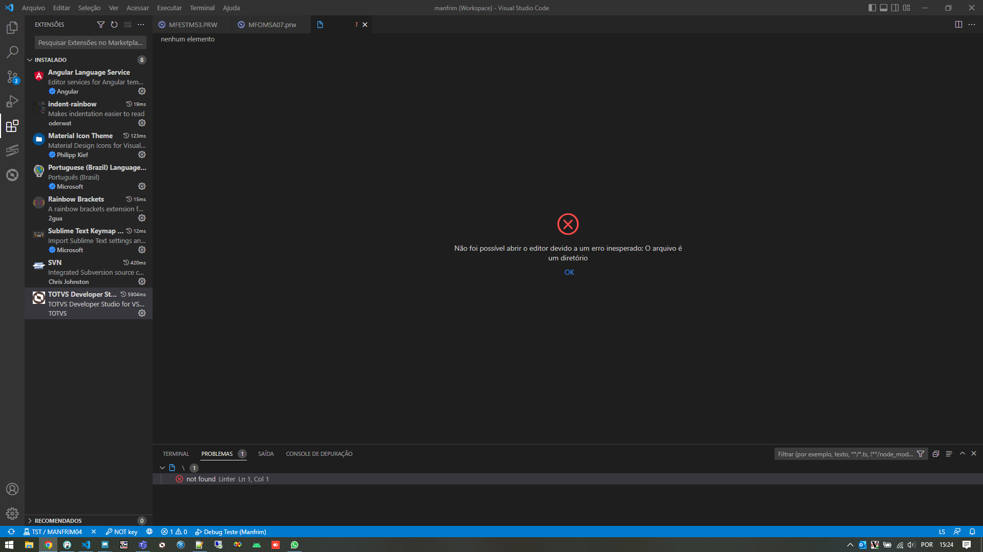 Não foi possível abrir o editor devido a um erro inesperado: O arquivo é um diretório · Issue ...