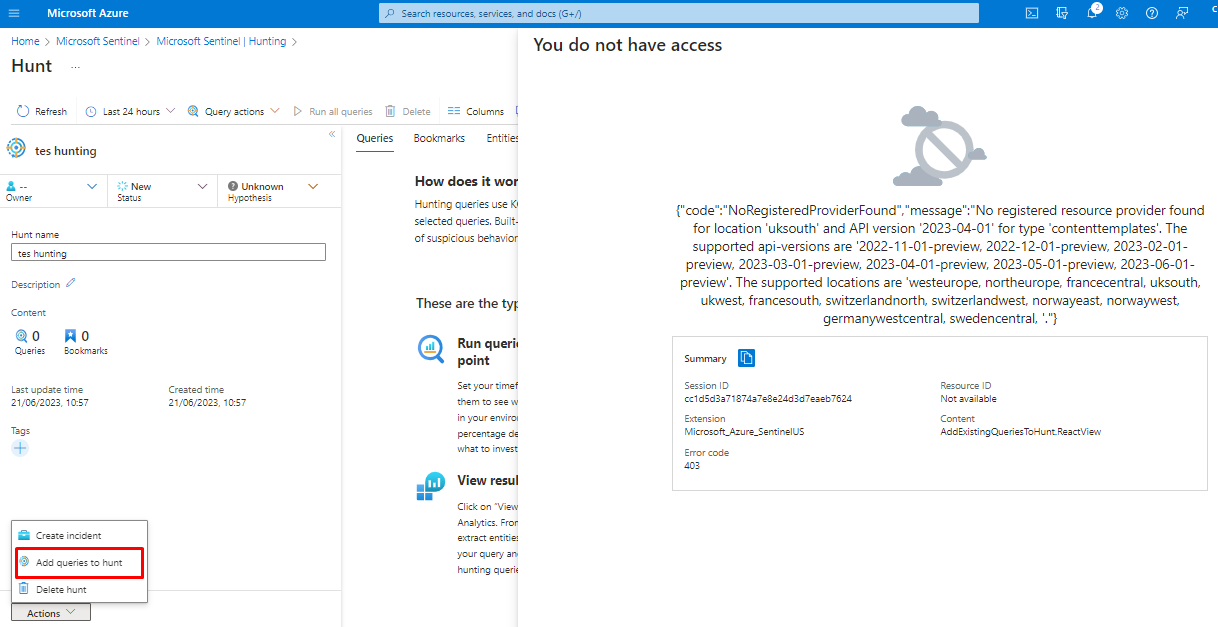 Sentinel Hunting Noregisteredproviderfound · Issue 8319 · Azureazure Sentinel · Github 