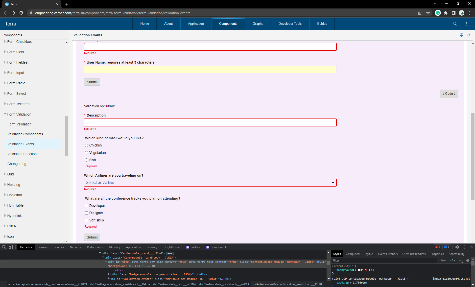 [Terra Form Validation] Background color of the select (with required error) is not matched with ...