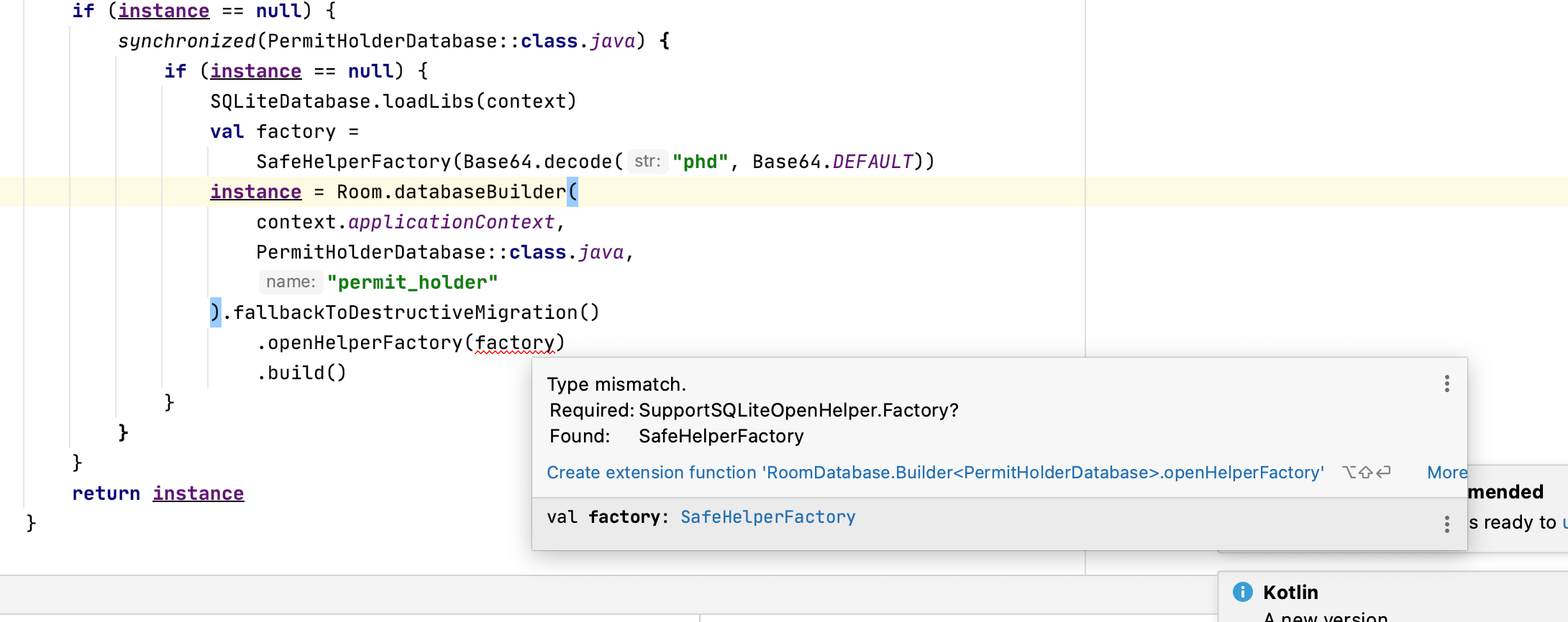 Getting Type Error On Passing Safehelperfactory To Openhelperfactory · Issue 554 · Sqlcipher