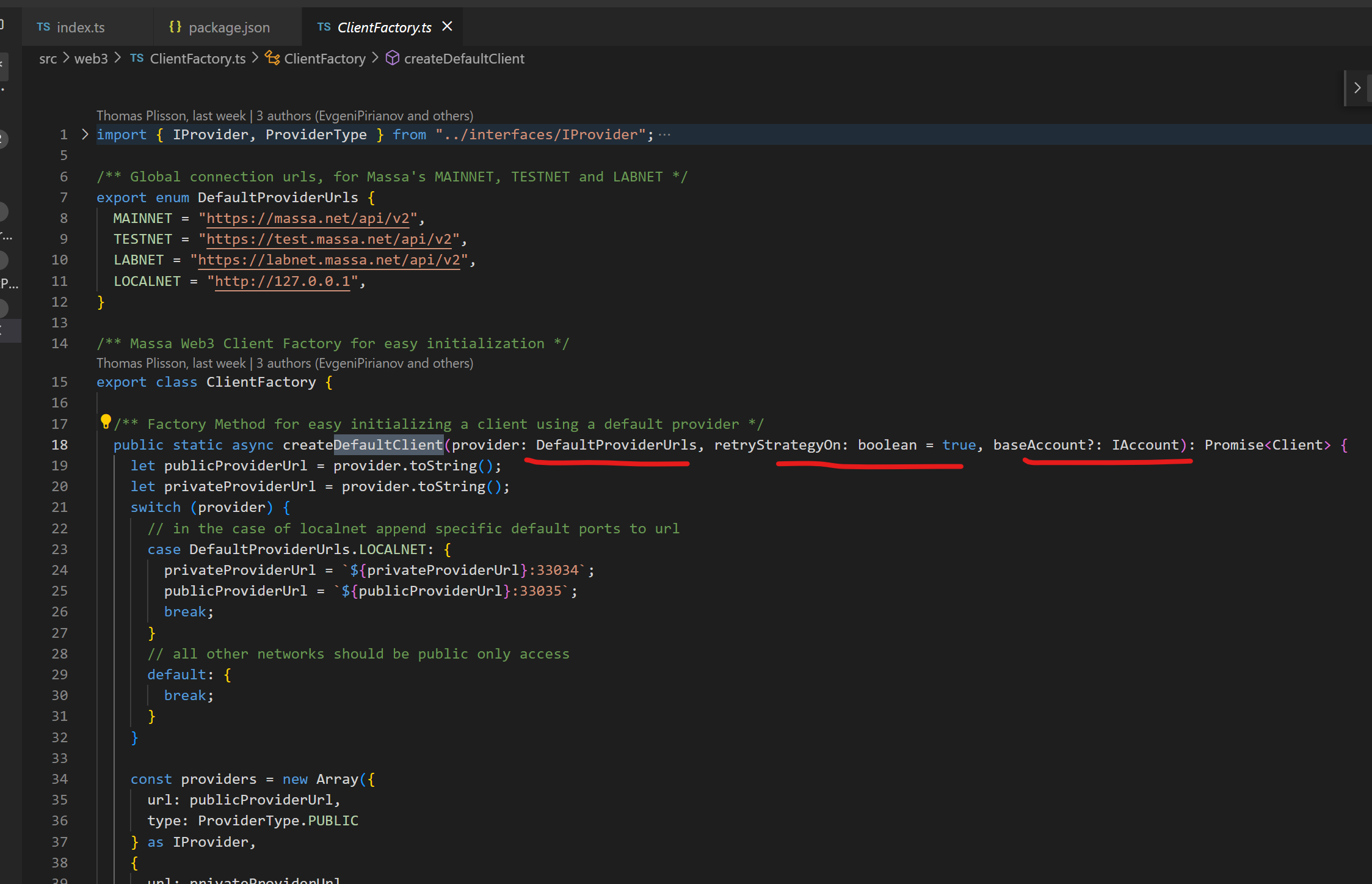 third optional argument of ClientFactory.createDefaultClient isn't optional in the code · Issue ...