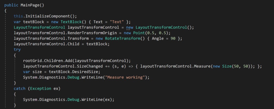 System.Runtime.InteropServices.COMException occurs when using LayoutTransformControl in code ...