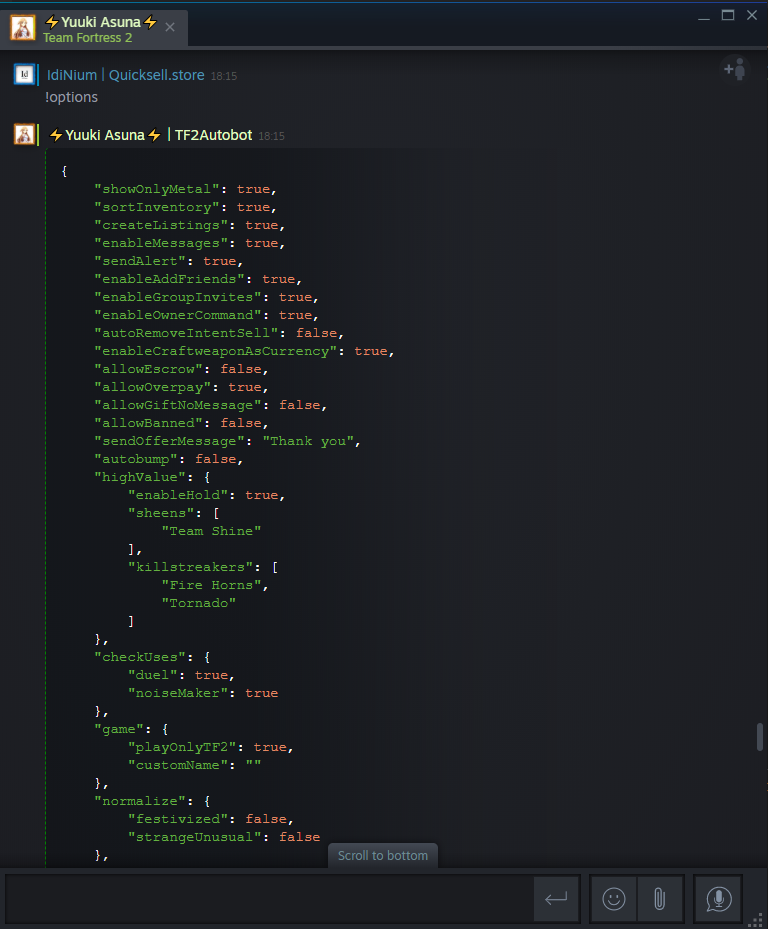 "!options" command · Issue #168 · TF2Autobot/tf2autobot · GitHub