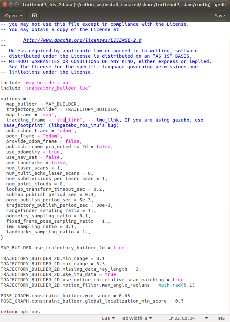 Error while launching the cartographer SLAM on TB3 in gazebo Simulation ...