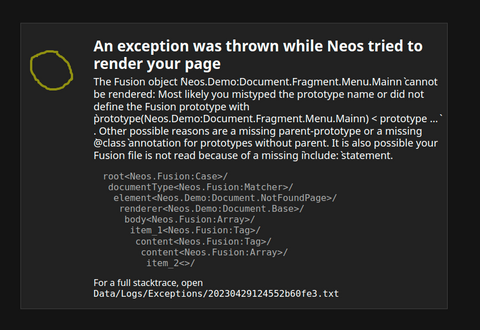 BUG: Missing icon at Fusion Exception · Issue #4223 · neos/neos-development-collection · GitHub