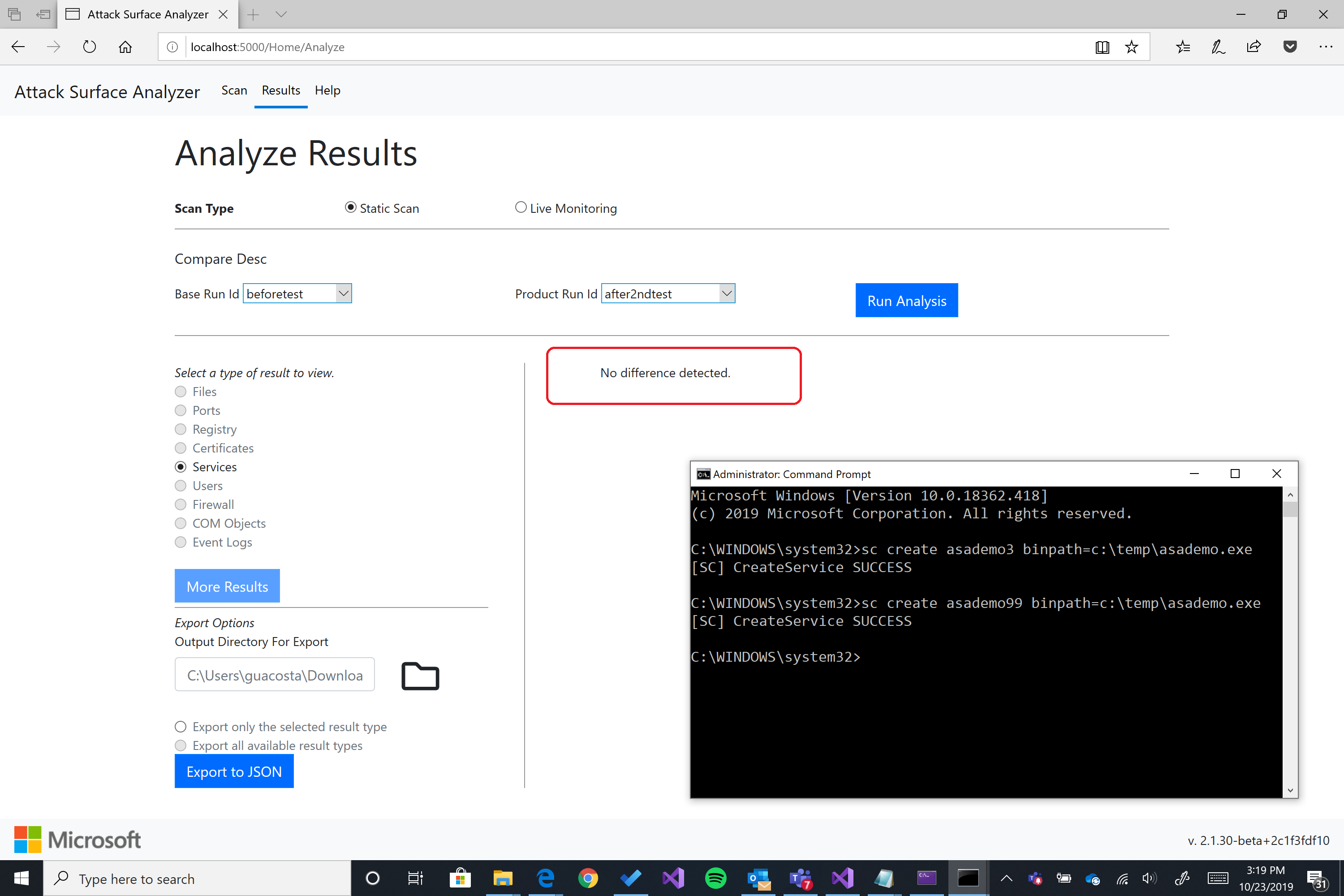GUI Does not show service changes · Issue #305 · microsoft/AttackSurfaceAnalyzer · GitHub