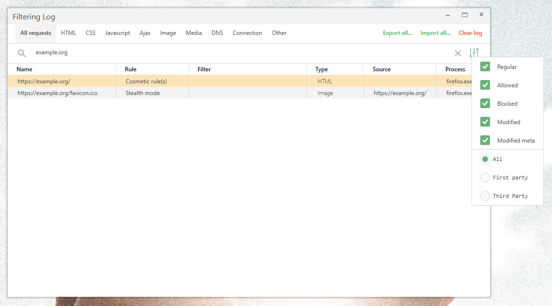 `Filtering Log` — Use another icon (or highlight it) when filtering criteria are set · Issue ...