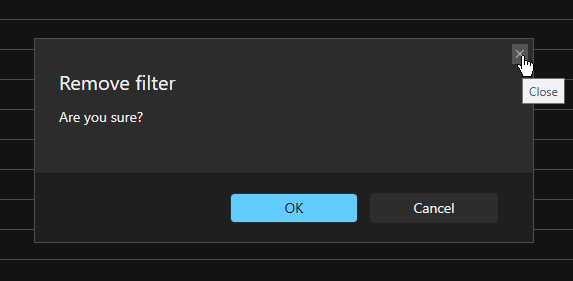 Minor dark theme UI issue on the `Remove filter` dialog in `Filter ...