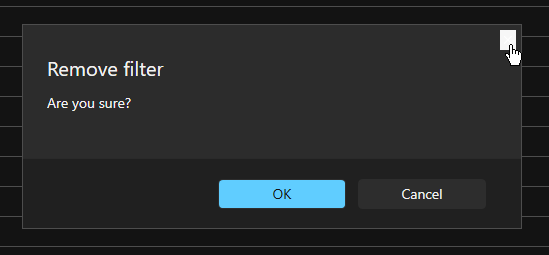 Minor dark theme UI issue on the `Remove filter` dialog in `Filter ...