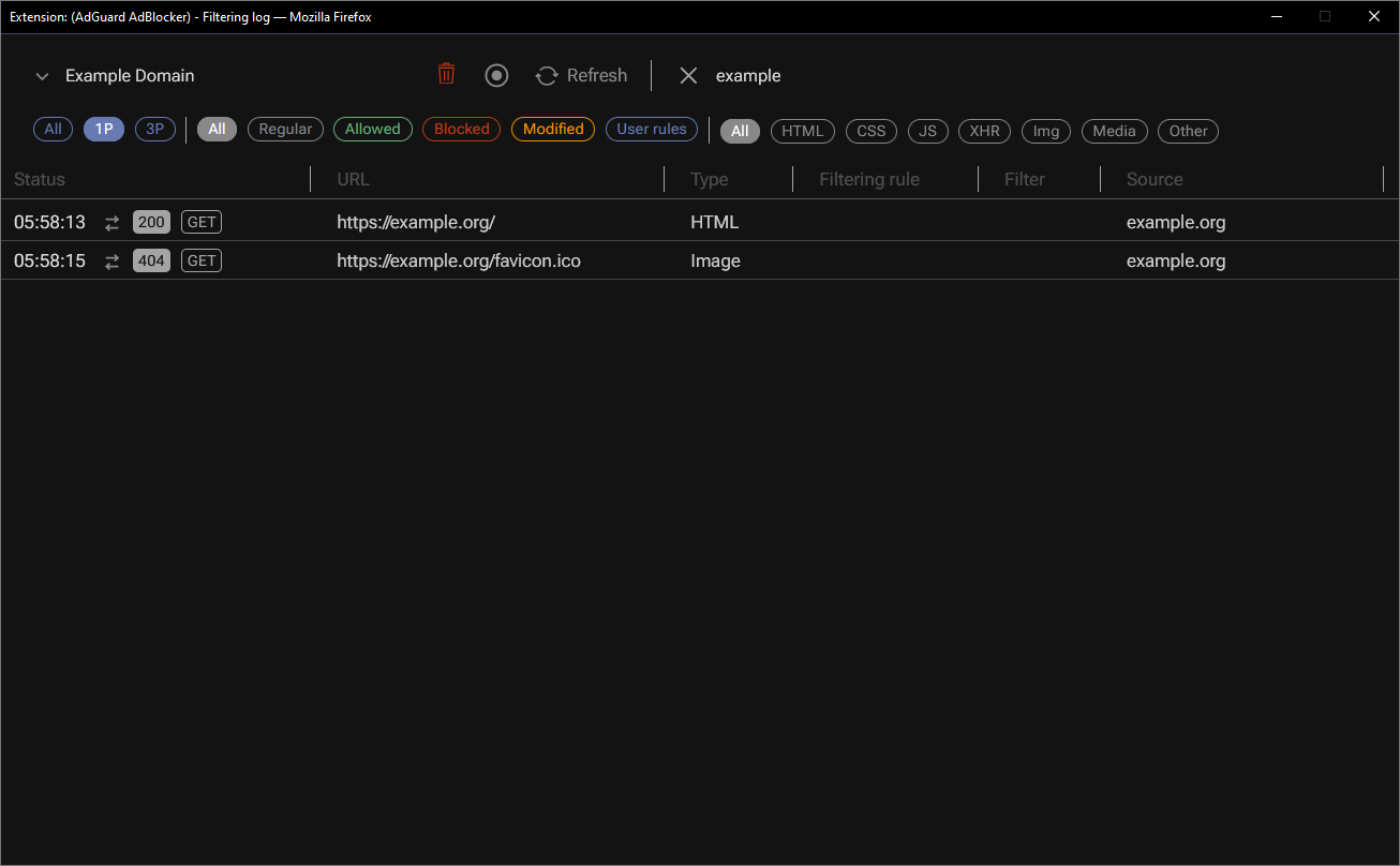 Filtering log: `Request details` panel is automatically closed when loading a website in another ...