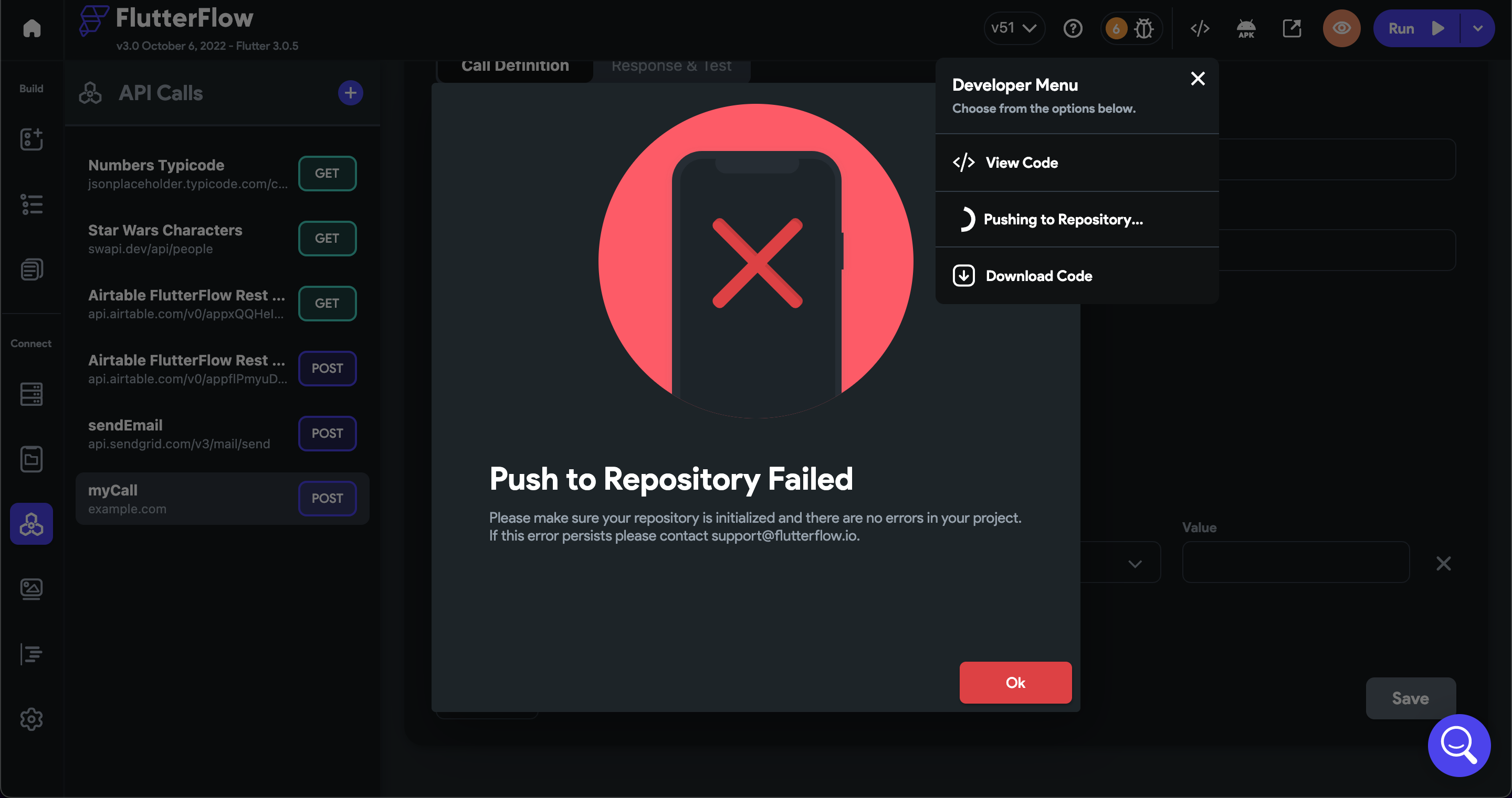Project won't build/code won't download if an API call parameter is ...